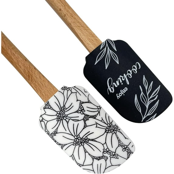 LIDUI-Silicone Spatula Set – 2-Piece Wooden Handle Spatulas for Baking ...