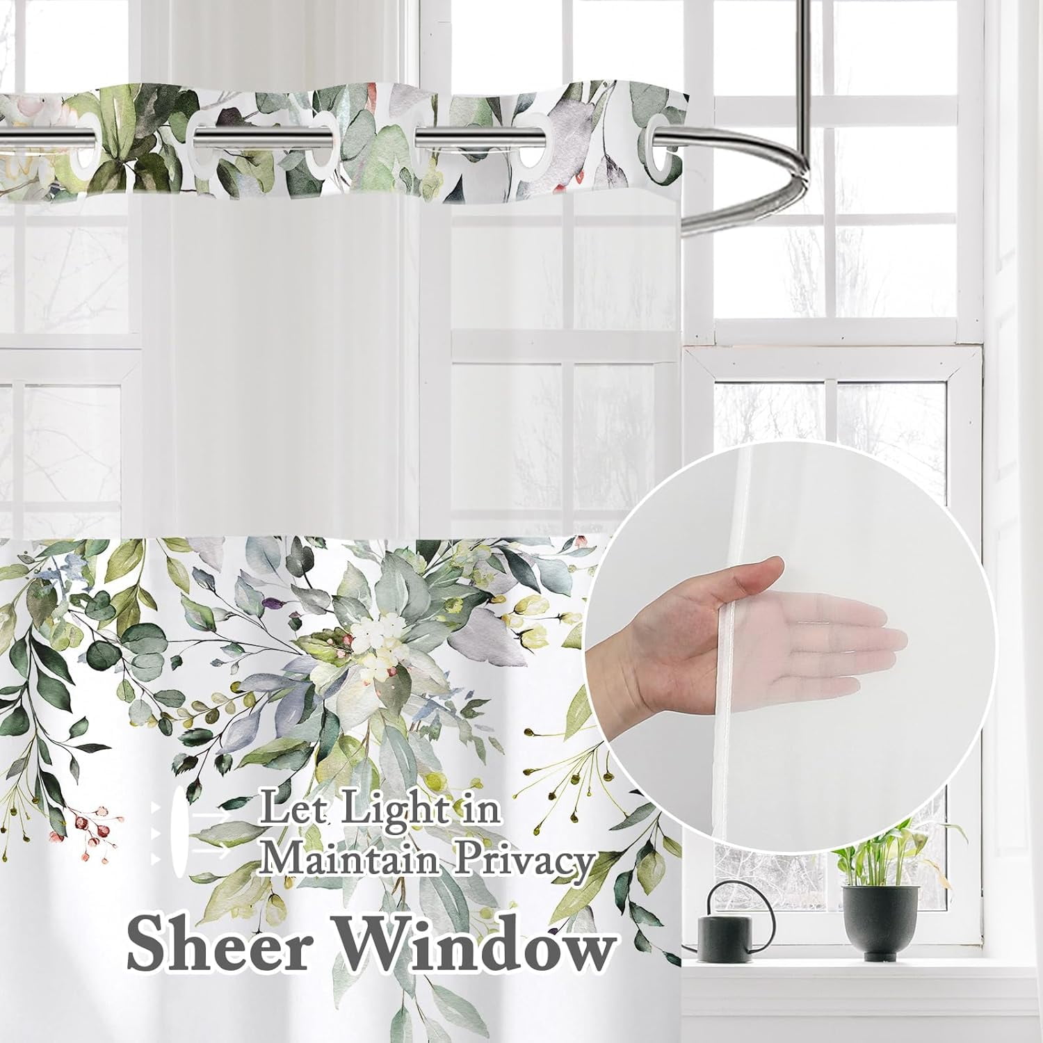 LIDUI-Small Stall No Hook Shower Curtain with Snap-in Fabric Liner Set ...