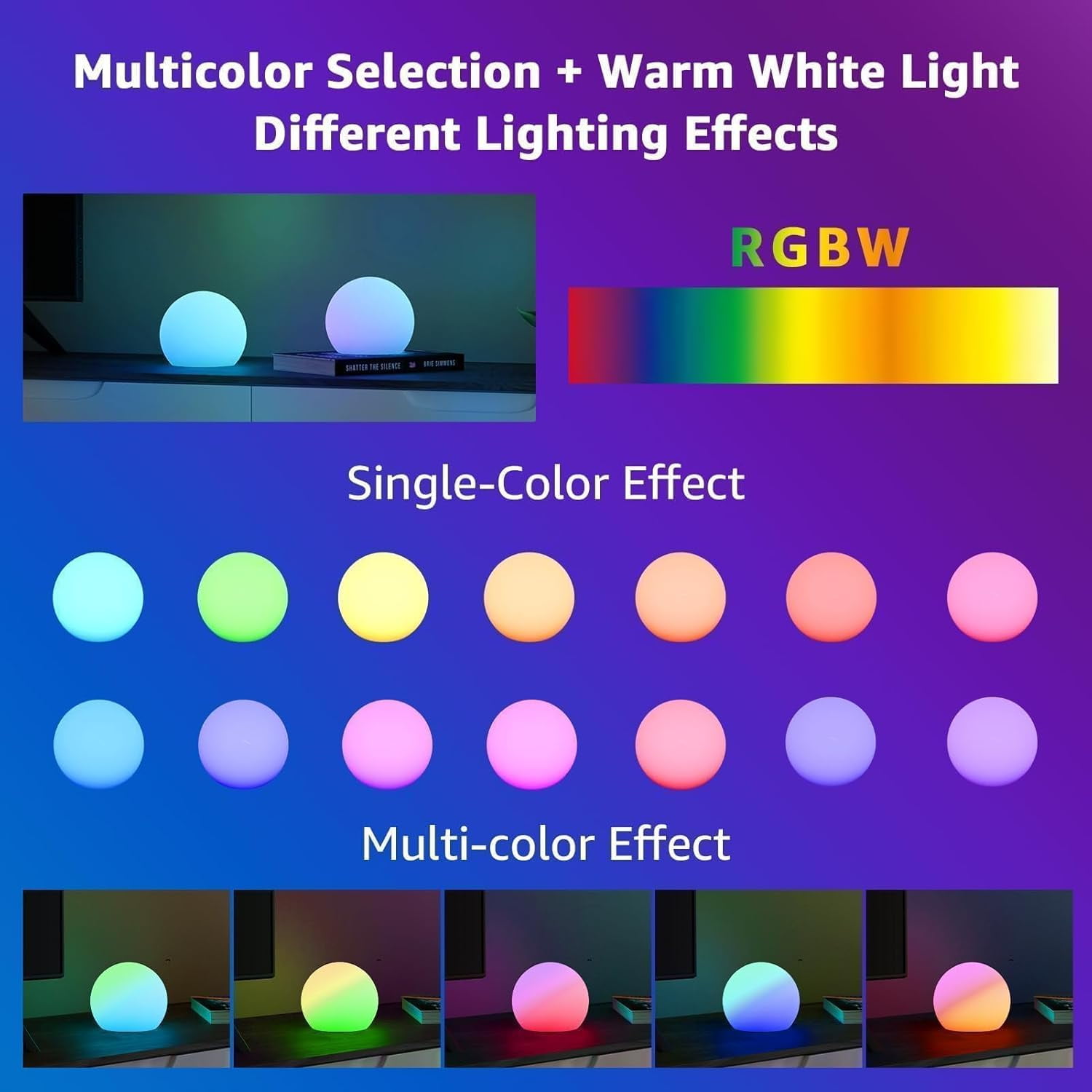 LIDUI-Smart Table Lamp, 8-inch Rechargeable LED Globe Orb Light with ...