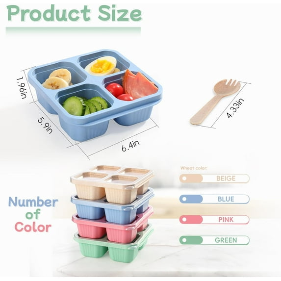 LIDUI-Snack Containers (4 Pack), Reusable 4 Compartment Snack Box ...