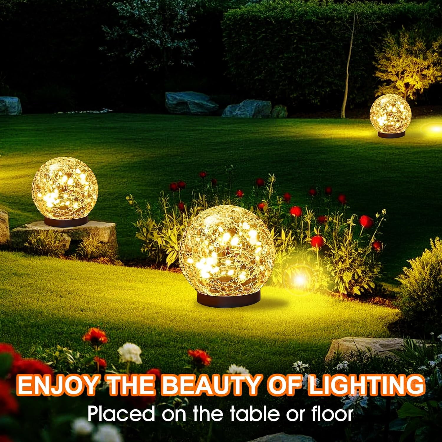 LIDUI-Solar Globes Outdoor Waterproof, 4.88''Cracked Glass Solar Lights ...
