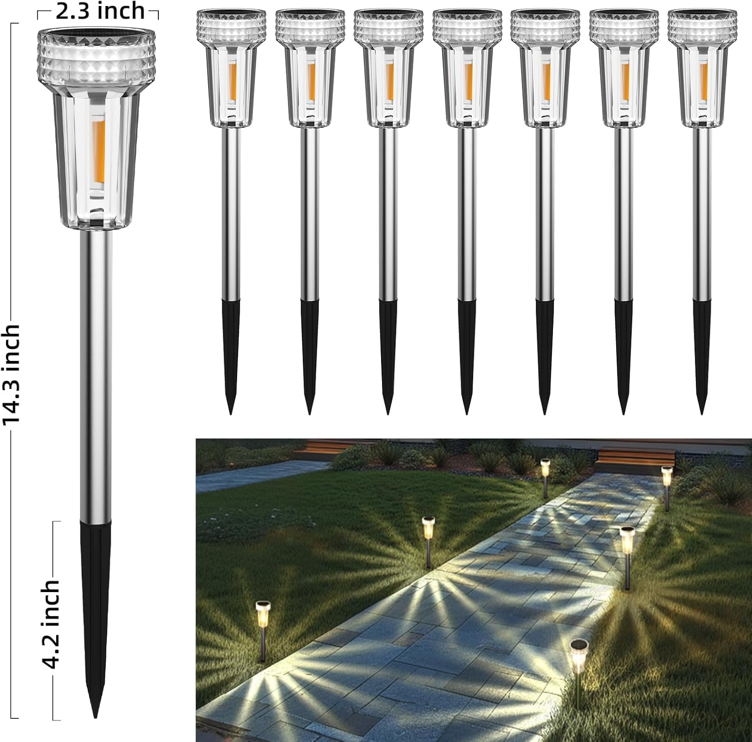 LIDUI-Solar Lights Outdoor, 8 Pack Solar Pathway Lights Waterproof ...