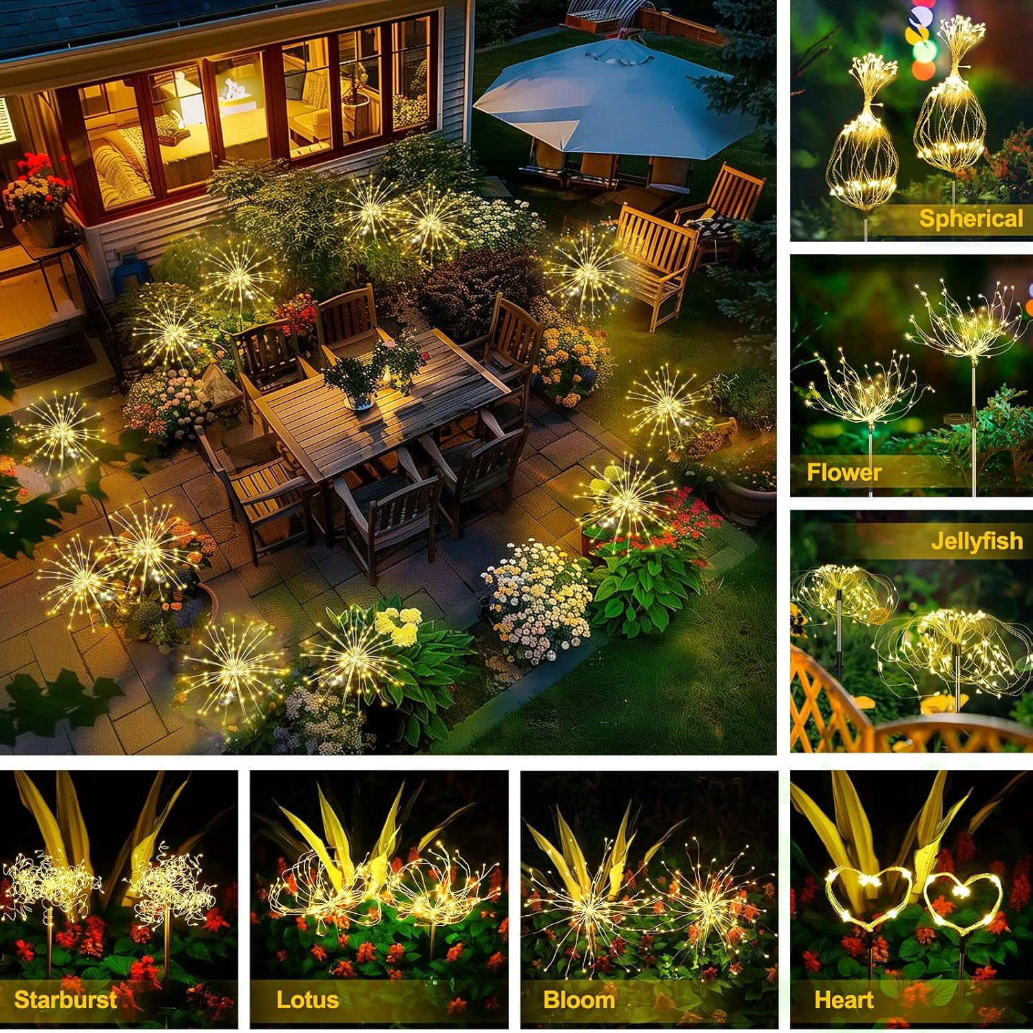 LIDUI-Solar Lights Outdoor Waterproof: 4 Pack Garden Light - Bendable ...