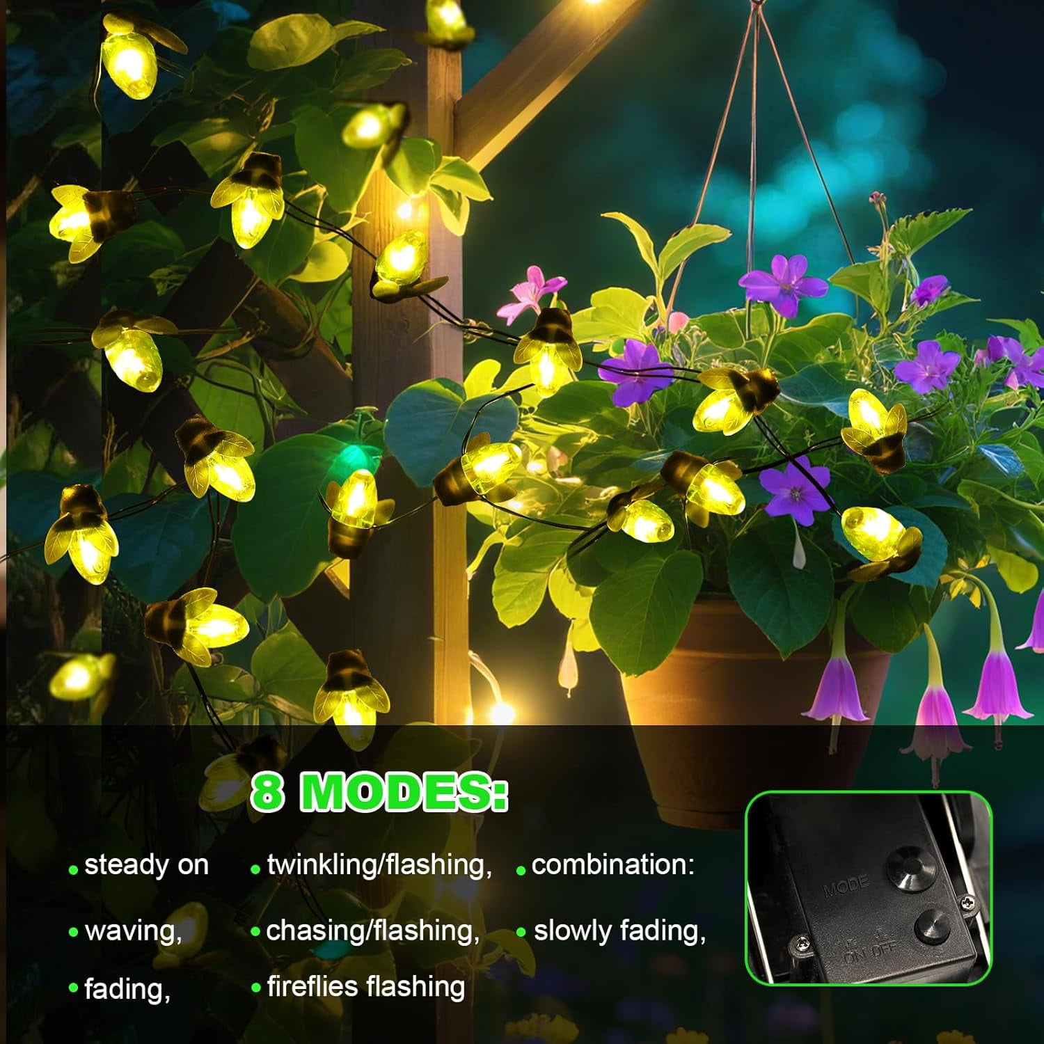 LIDUI-Solar Powered Firefly Lights Bugs, 19.6FT 30 LED Solar Fireflies ...