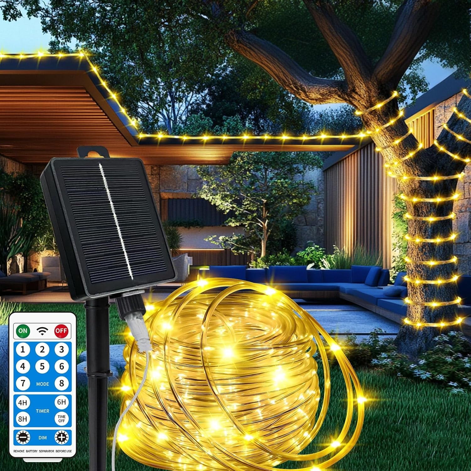 LIDUI-Solar Rope Lights Waterproof 39FT 100LEDs,High Capacity ...