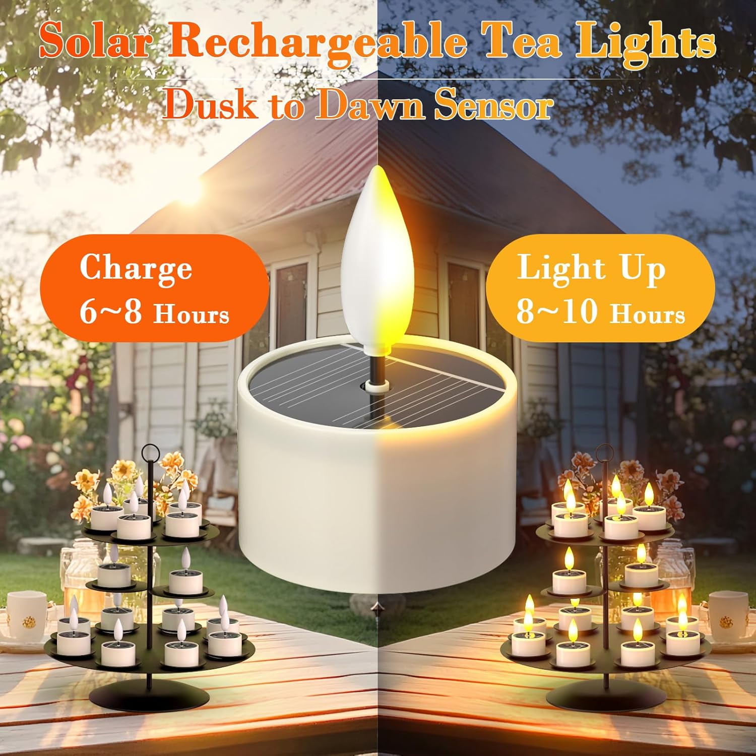 LIDUI-Solar Tea Lights Candles, 6 Pack Small Rechargeable Battery ...