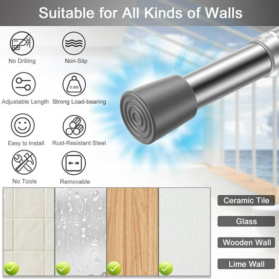 LIDUI-Spring Tension Rods Adjustable Tension Curtain Rod Small Tension ...