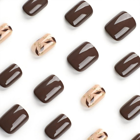 LIDUI-Square Press On Nails with Golden Glitter & Leaves Designs - Fall ...