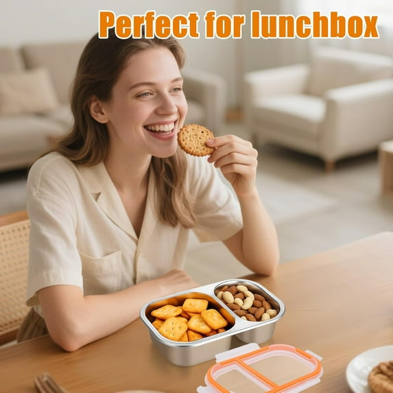 LIDUI-Stainless Steel 2 Compartment Snack Box Container, Size 7.9 in X ...