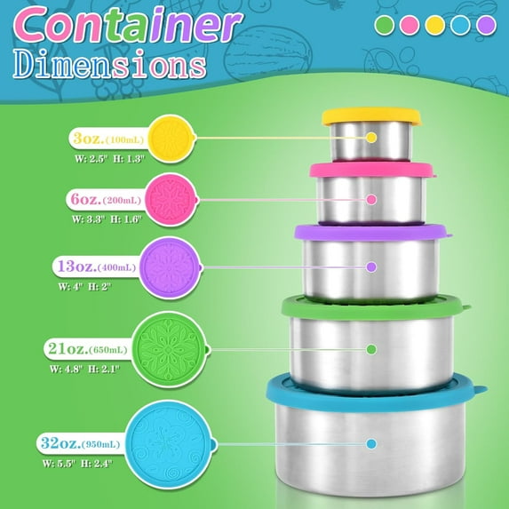 LIDUI-Stainless Steel Containers with Lids, 5-Pack Stackable Snack ...