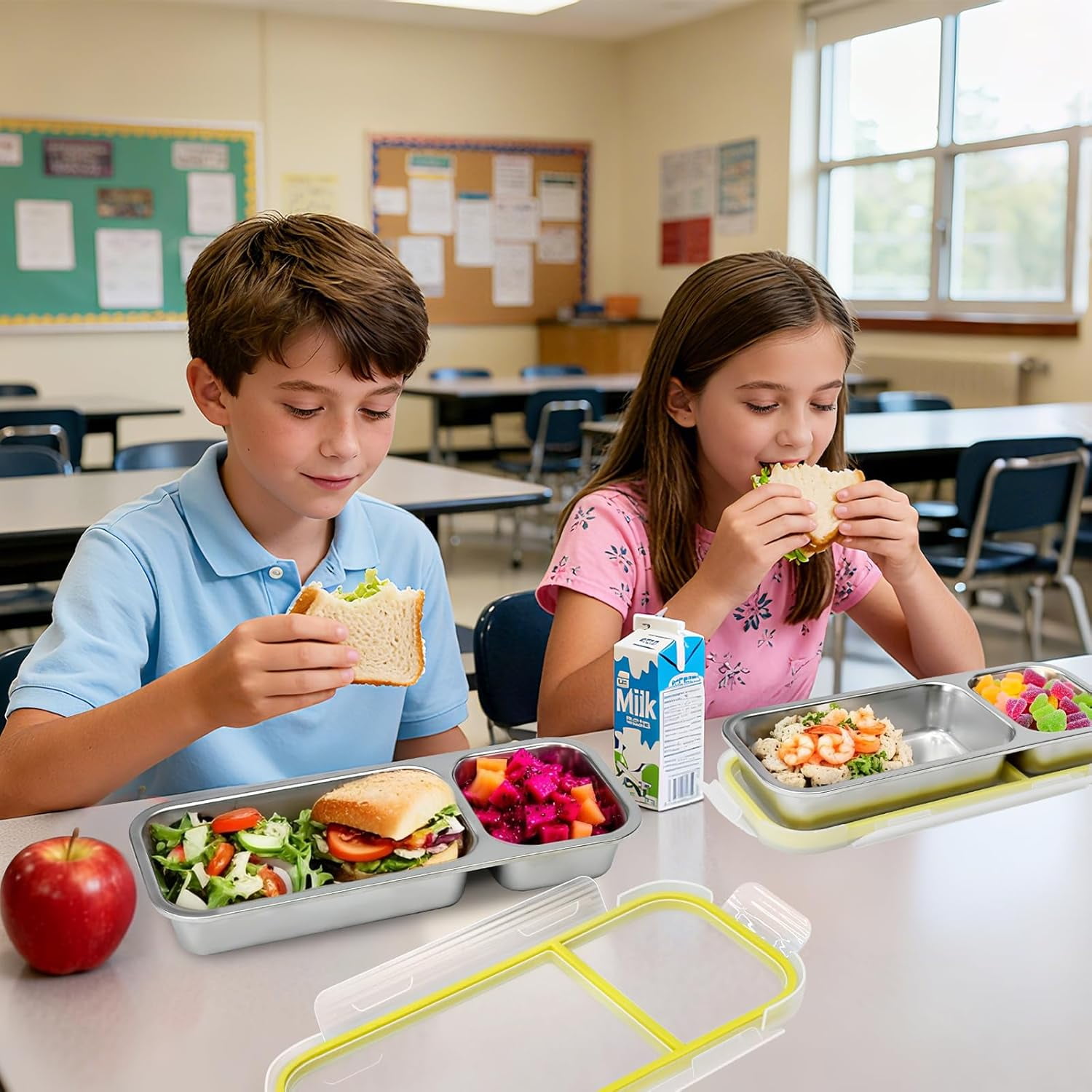 LIDUI-Stainless Steel Snack Containers with Lids, 2 Compartment Snackle ...