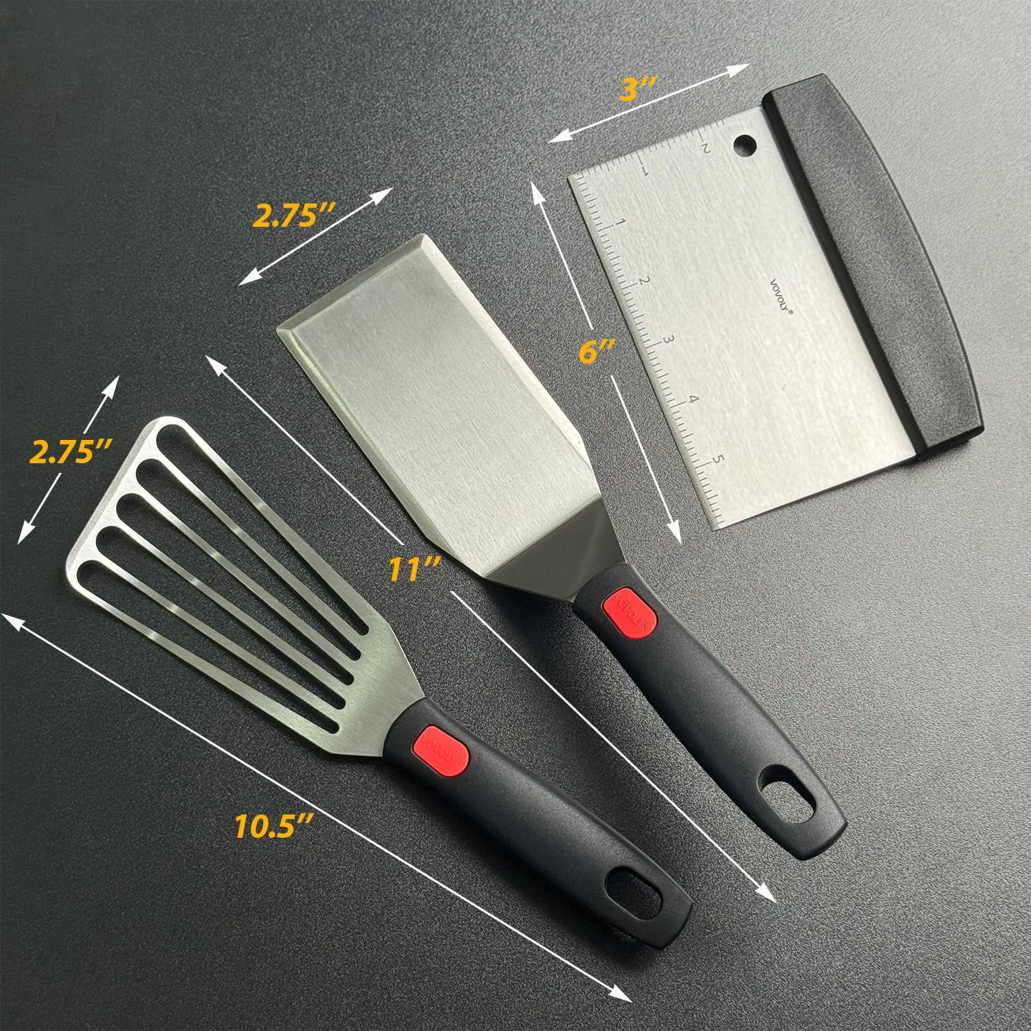 LIDUI-Stainless Steel Spatula Set with Heat Resistant Silicone Handle ...