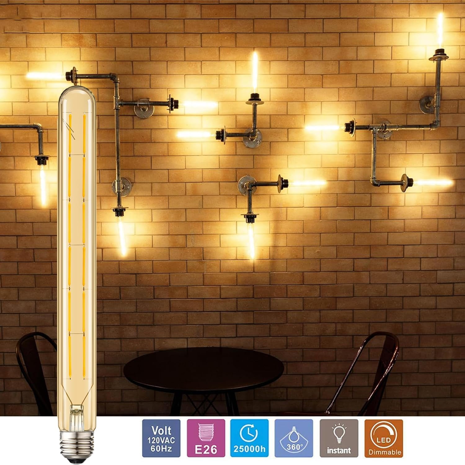 LIDUI-T300 Led Long Bulbs,12W Dimmable Tubular Bulb,100 Watt Equivalent ...