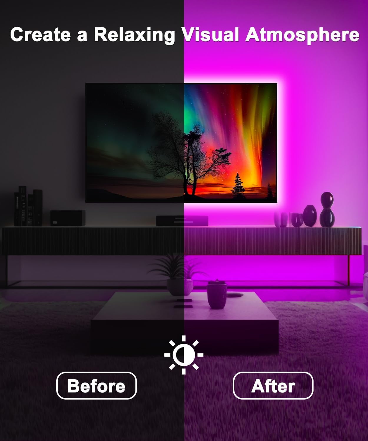 LIDUI-TV Led Backlight 13.1ft for 45-60 inch Backlight, RGB Music Sync ...