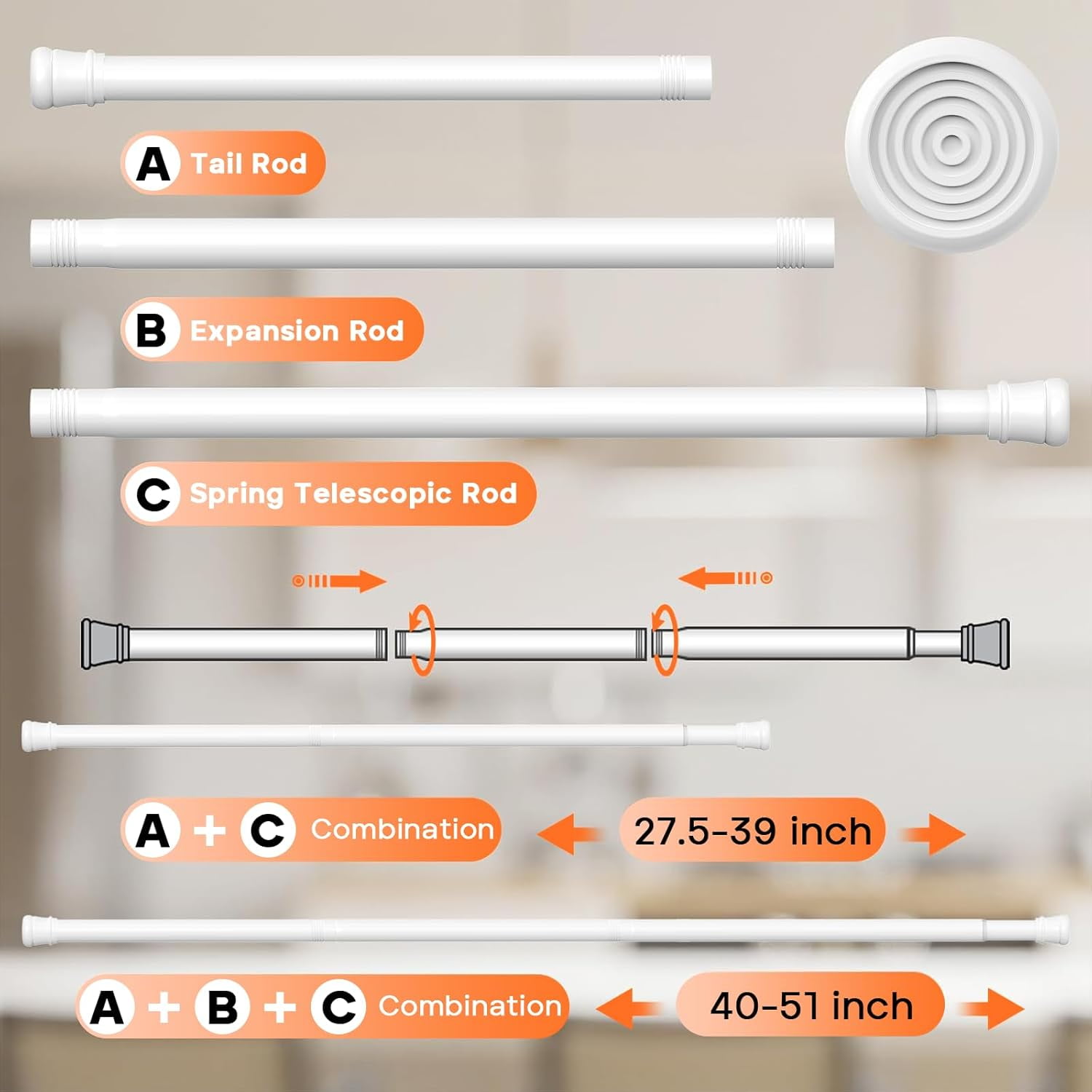 LIDUI-Tension Rods for Windows 28 to 50 Inch White Tension Rod No Slip ...