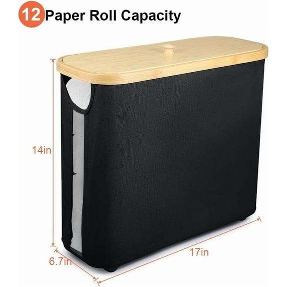 LIDUI-Toilet Paper Organizer Basket, Black, Holds 9-12 Rolls, With Lid ...