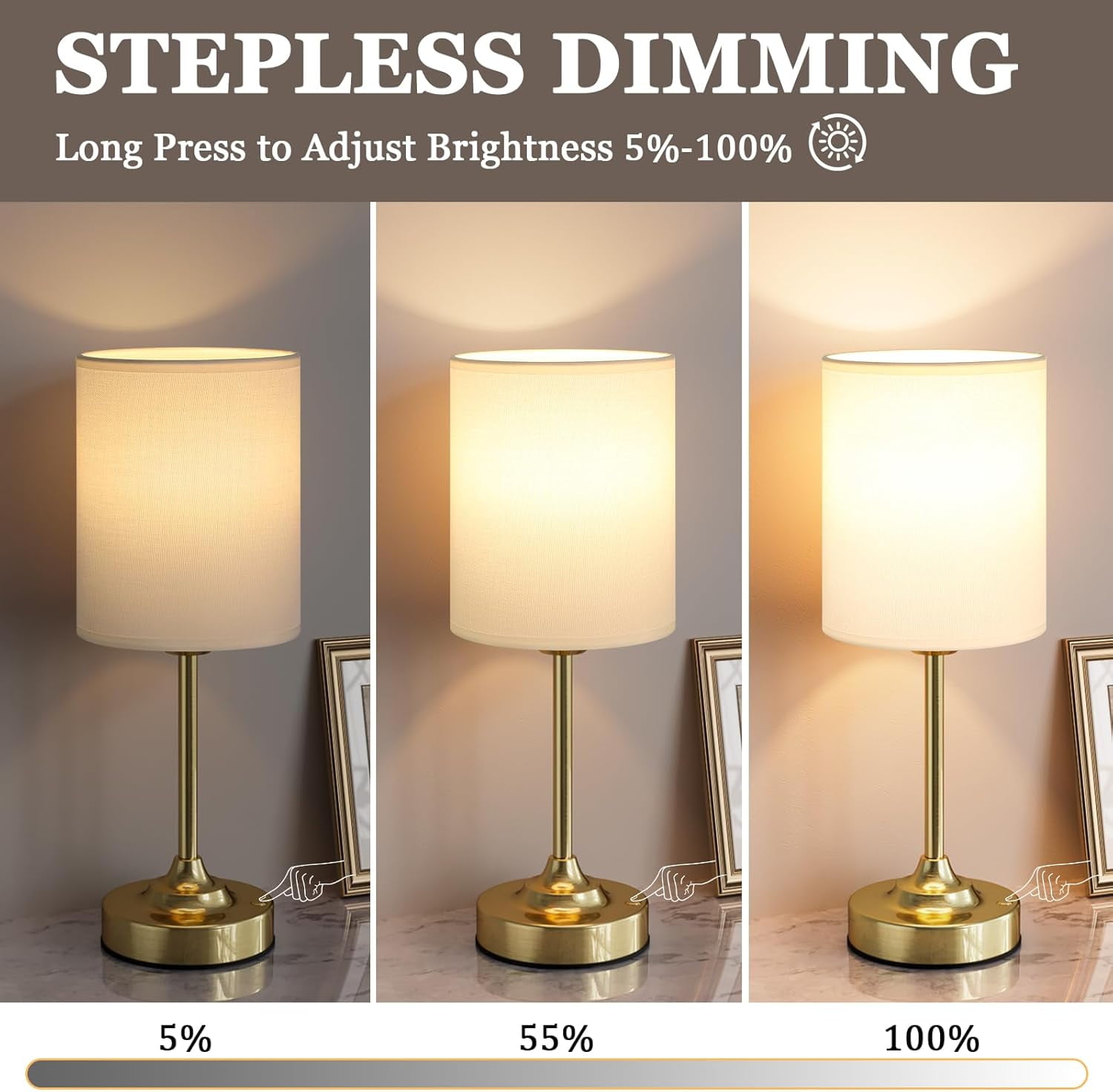 LIDUI-Touch Control Cordlss Table Lamp, USB-C Rechargeable Lamp with ...