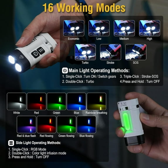 LIDUI-U10 LED Small Powerful EDC Flashlight with Clip,880LM Mini Pocket ...