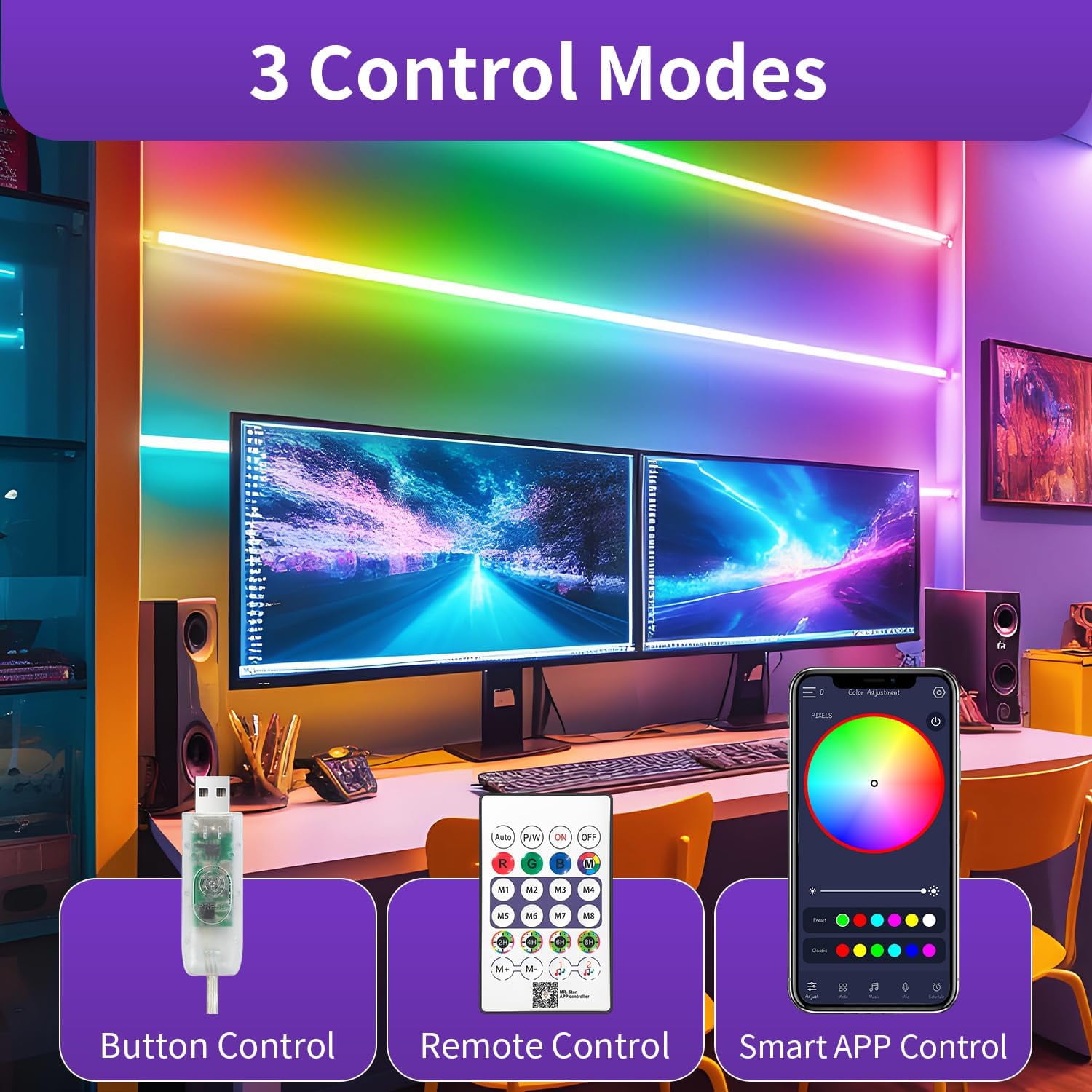 LIDUI-USB Neon LED Strip Lights, 6.6ft/2m 5V RGB SmartIC Neon Rope ...