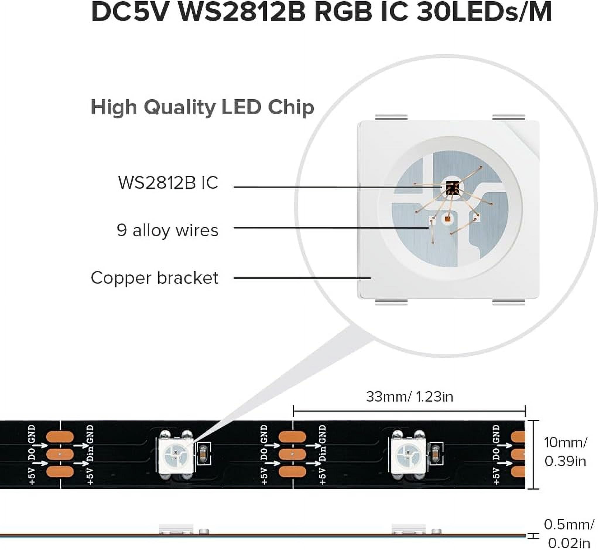 LIDUI-WS2812B ECO LED Strip Light 16.4FT/5M 30LEDs/m 150Pixels ...