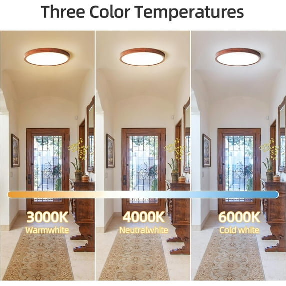 LIDUI-Walnut Wood Flush Mount Ceiling Light Fixture,12 Inch Dimmable ...