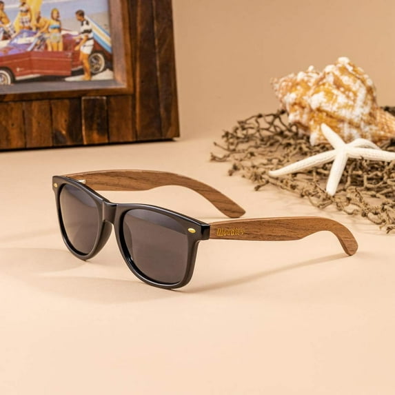 LIDUI-Walnut Wood Sunglasses with Black Polarized Lenses for Men and ...