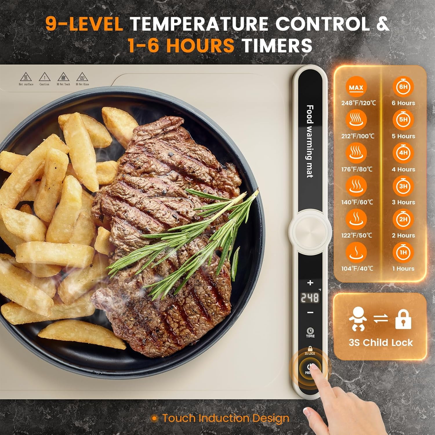 LIDUI-Warming Mat for Food - Silicone Electric Warming Tray with 9 Temp ...