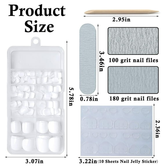 LIDUI-White Press on Toenails Women Fake Toenails with Gue Tabs, White ...