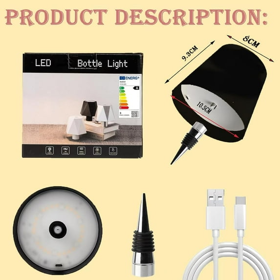 LIDUI-Wine Bottle Lamp, 3 Color Light Dimming Metal Wine Bottle Light ...