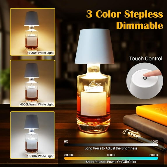 LIDUI-Wireless Wine Bottle Light Head,LED Wireless Bottle Lamp with 3 ...