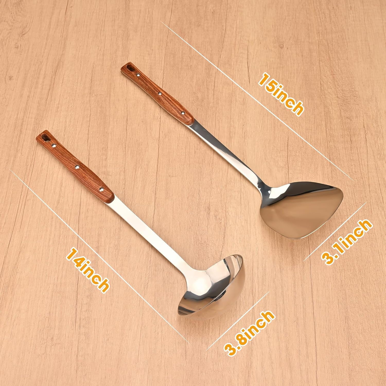 LIDUI-Wok Spatulas and Ladle, Heat Resistant Wooden Handle Wok Utensils ...