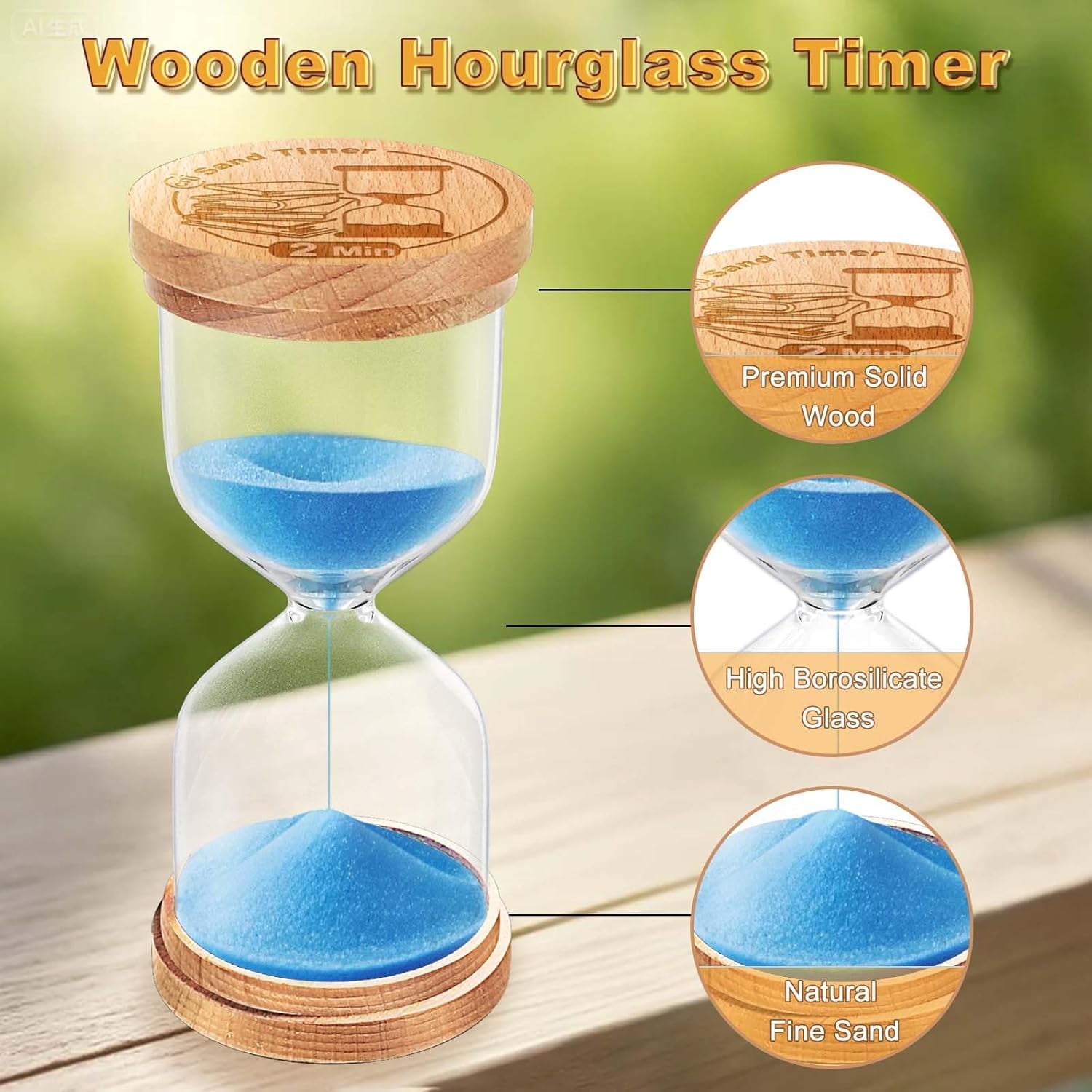 LIDUI-Wooden Hourglass Sand Timer, 1 Minute Blue Sand Watch Reloj De ...