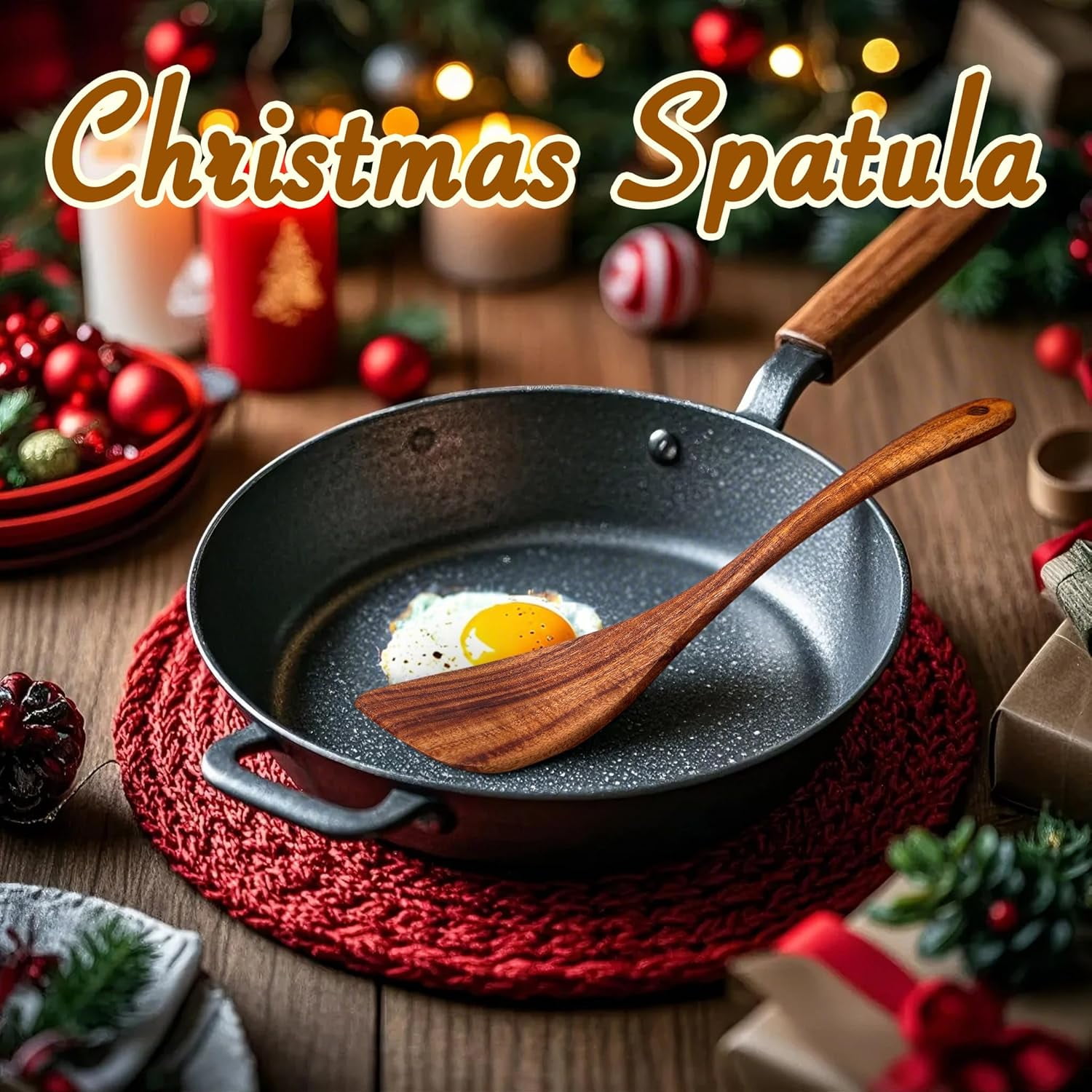 LIDUI-Wooden Spatula Nonstick Turner Acacia Wood, Right Long Handle ...