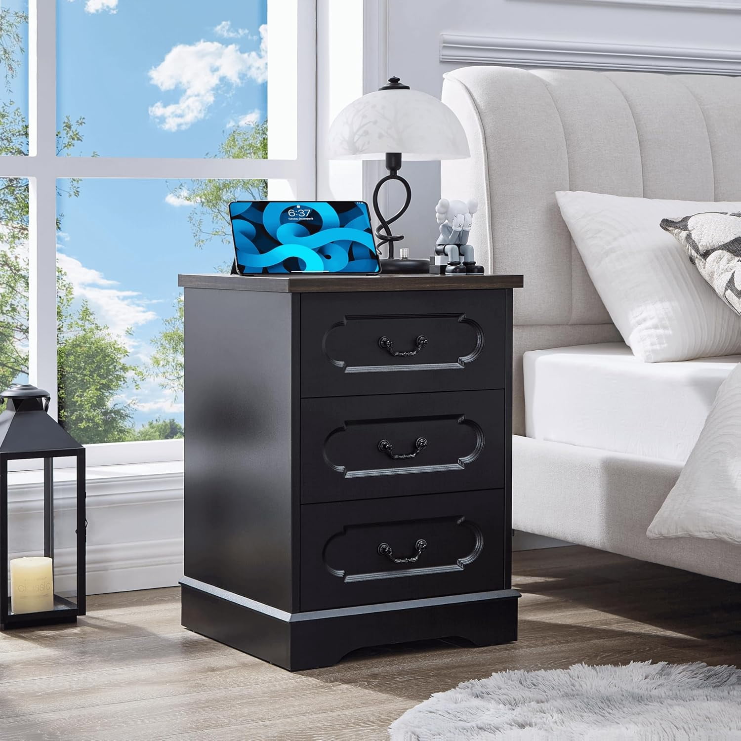 LIDYUK 3 Drawer Dresser for Bedroom Farmhouse Black Wood Chest of ...