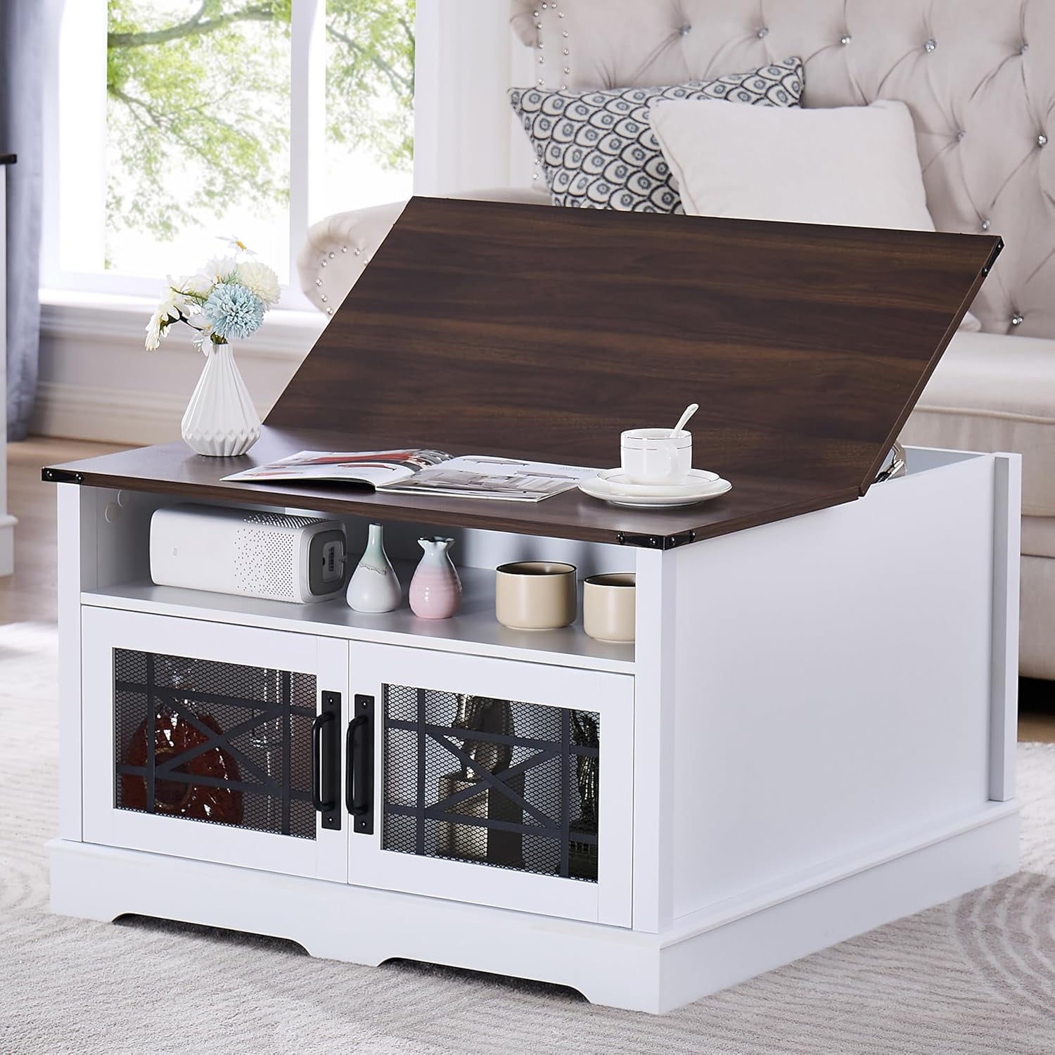 LIDYUK Square Coffee Table Farmhouse Coffee Tables for Living Room ...