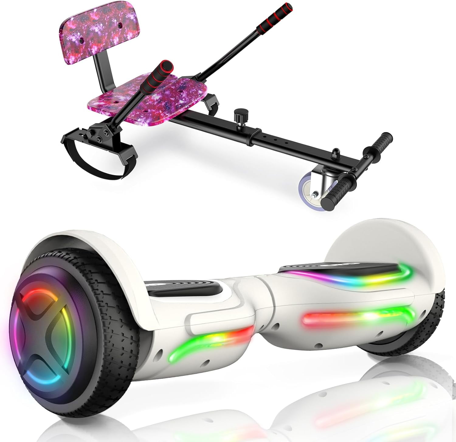 LIEAGLE Hoverboard with Hoverkart Set, 6.5" Tires 7.5mph & 6 Miles Self Balancing Scooter with ...
