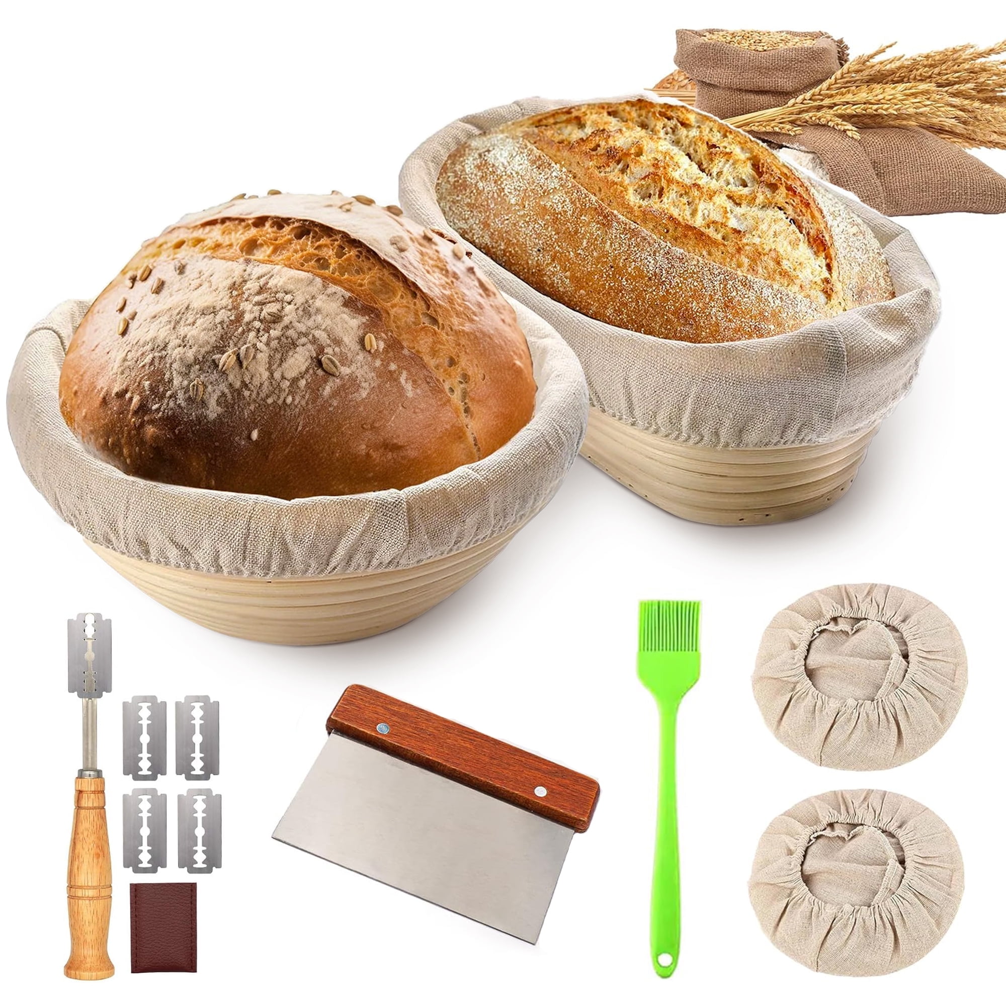 Domaci Rattan Cane Silicone Bread Proofing Serving Baskets, Set of 2 ...