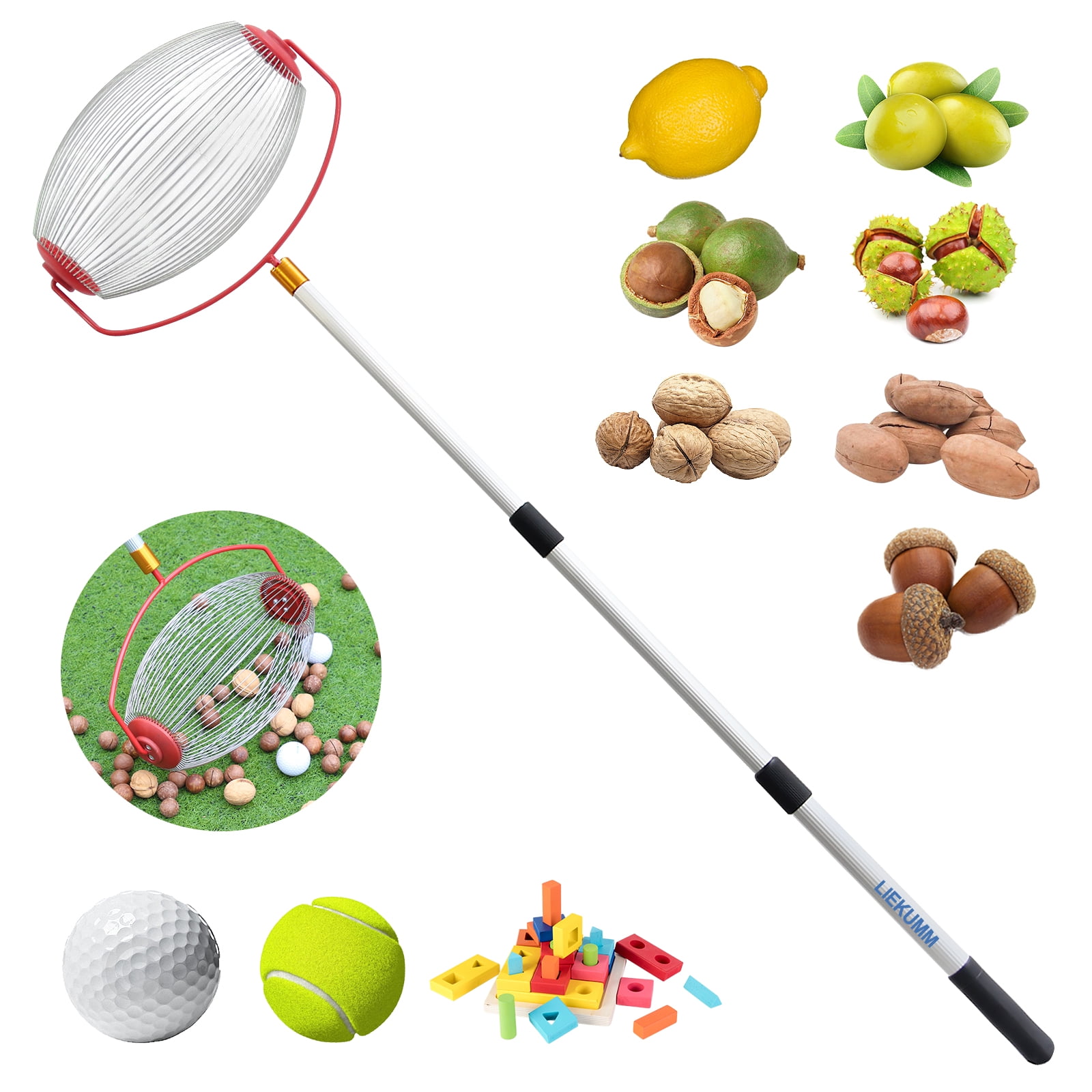 LIEKUMM Nut Collector, Large Walnut Picker, Adjustable Handle, Rolling ...