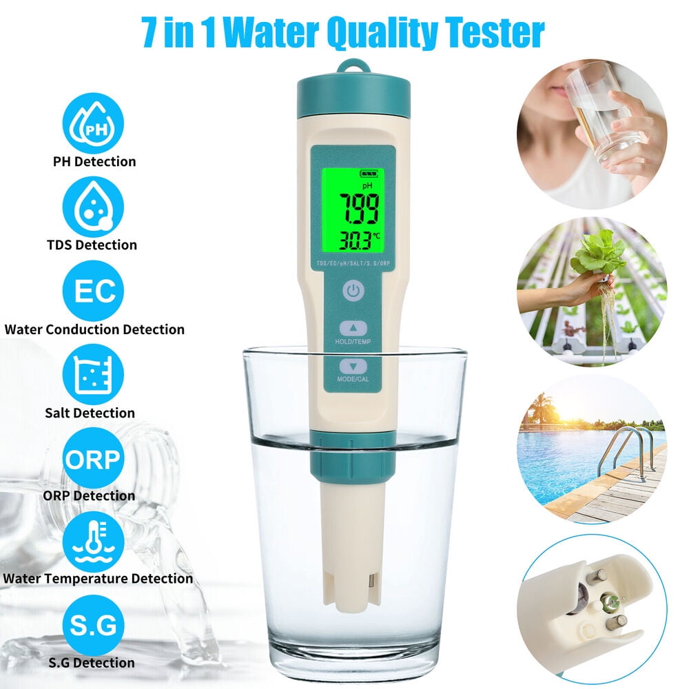 Digital Water Tester Multiparameter 7-in-1 Digital PH Meter - Water ...