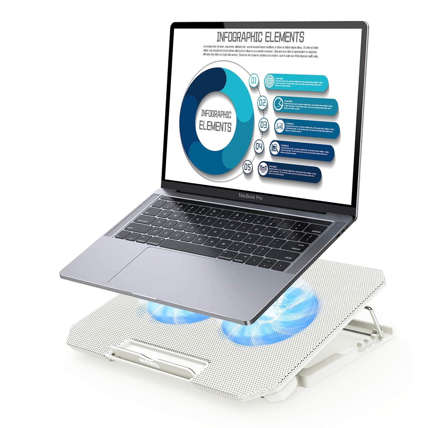 LIENS Laptop Cooling Pad, Adjustable Height, Dual 5.1" Fans, 2 USB ...