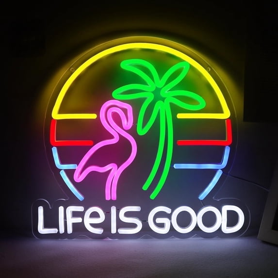 JFLLamp Neon Sign, Flamingo Palm Tree, USB-Powered, 13x14 Inch Wall ...