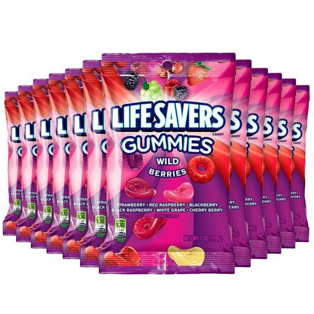 LIFE SAVERS 12 snack packs 7 oz GLUTEN FREE Wild Berry gummies. Bulk ...