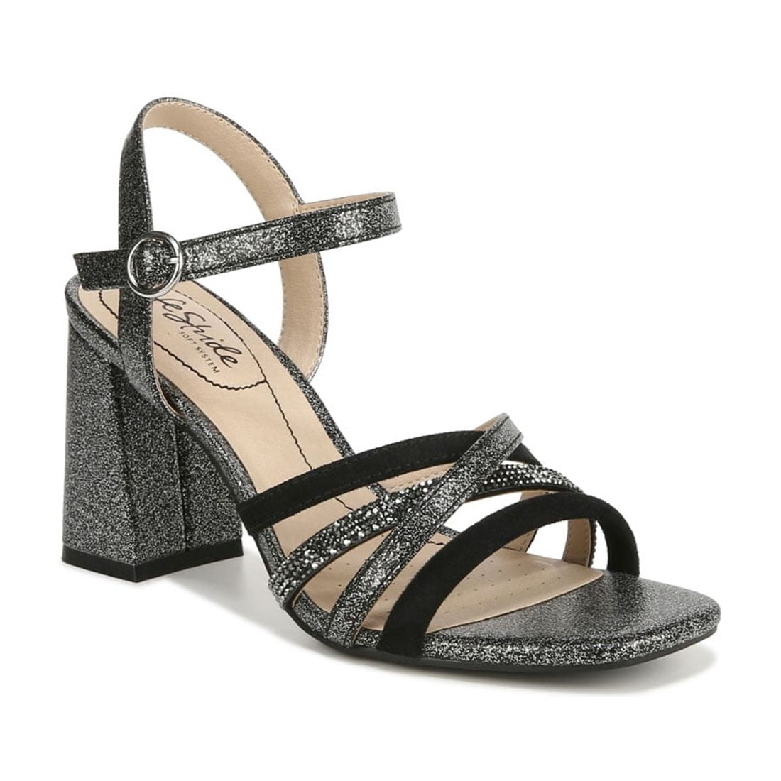 LifeStride Women's Belle Block Heel Strappy Dress Sandals Pewter 8.5W ...