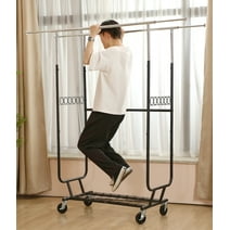 Ktaxon Portable Double Rolling Rail Adjustable Clothes Garment Rack ...