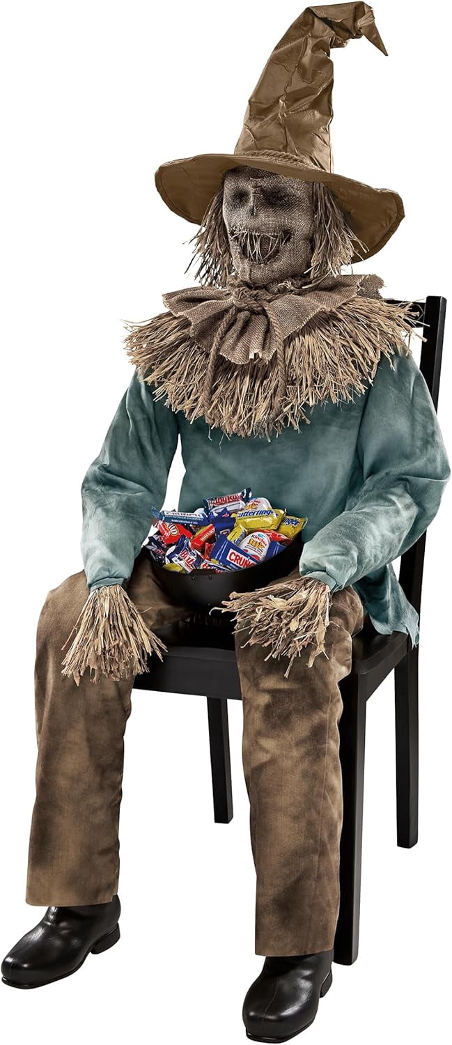 LIFEI 4.5 Ft Scary Sitting Scarecrow Animatronic | Decorations ...