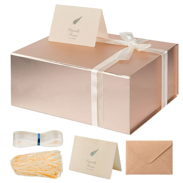 LIFELUM Rose Gold Gift Box 13 x 11 x 5 Rose Gold Collapsible Gift Box ...
