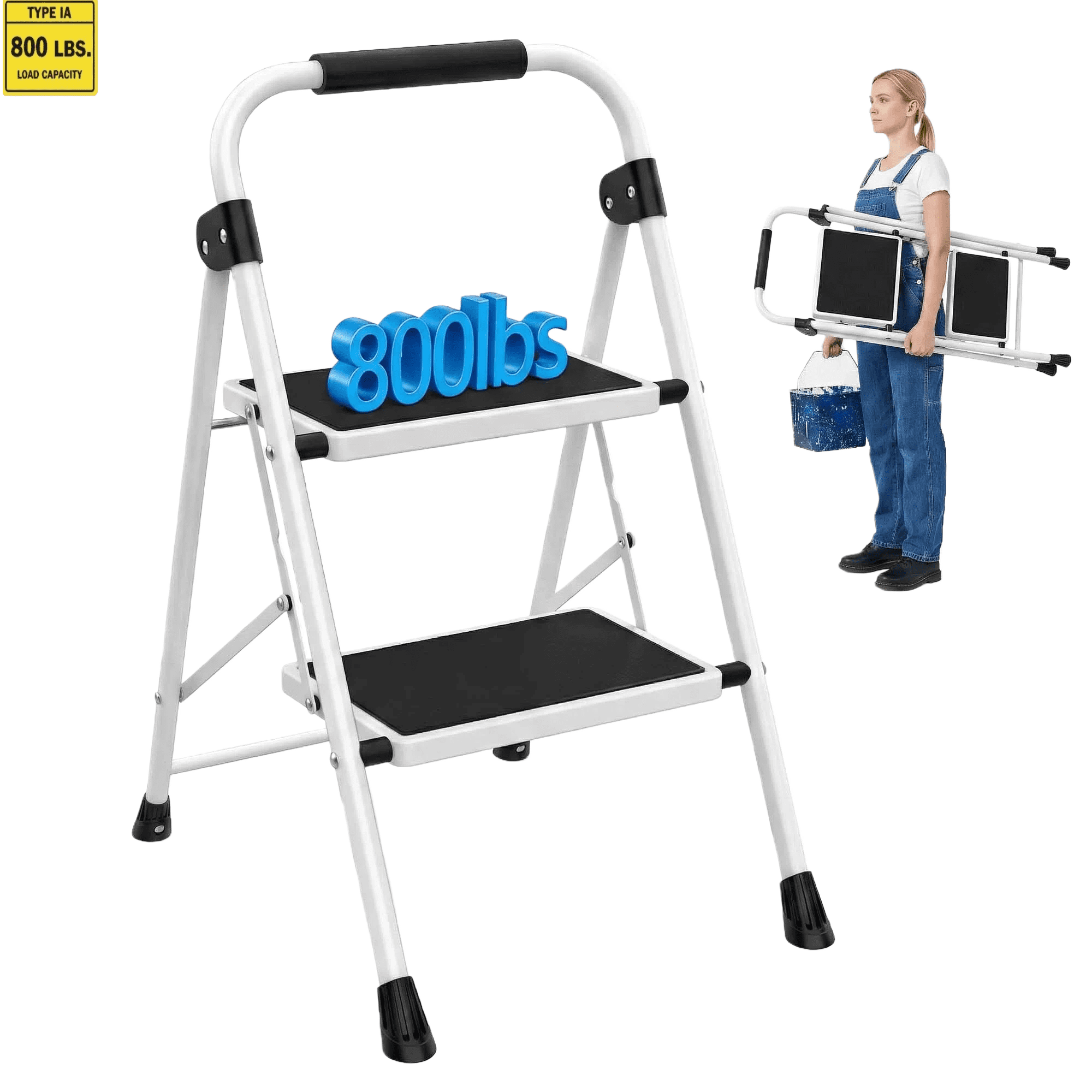 LIFERECORD 2 Step Ladder with Safety Lock, 800lbs Capacity Folding Step ...