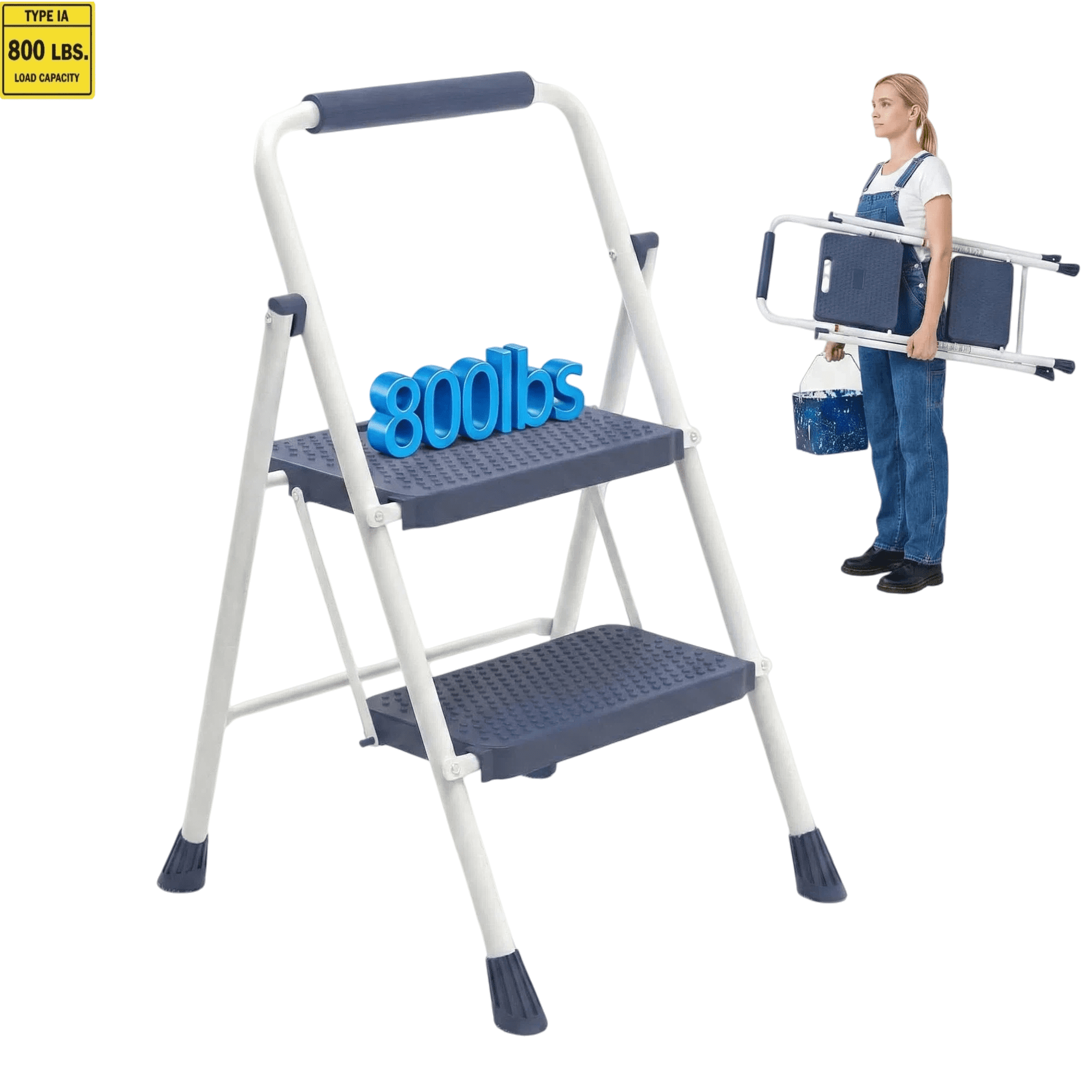 LIFERECORD 2 Step Ladder with Safety Lock, 800lbs Capacity Folding Step ...