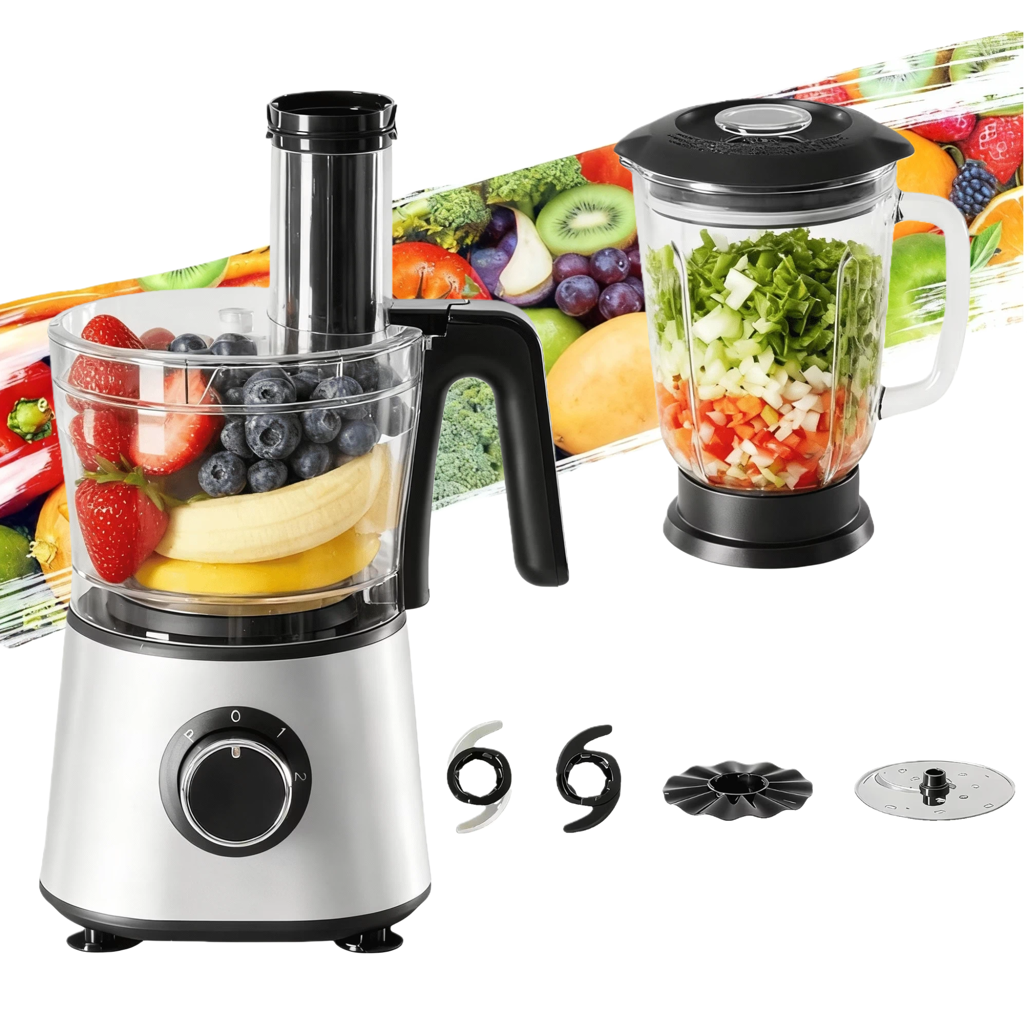 LIFERECORD 2-in-1 Food Processor Blender, 1.5L Glass Jar, for Slicing ...
