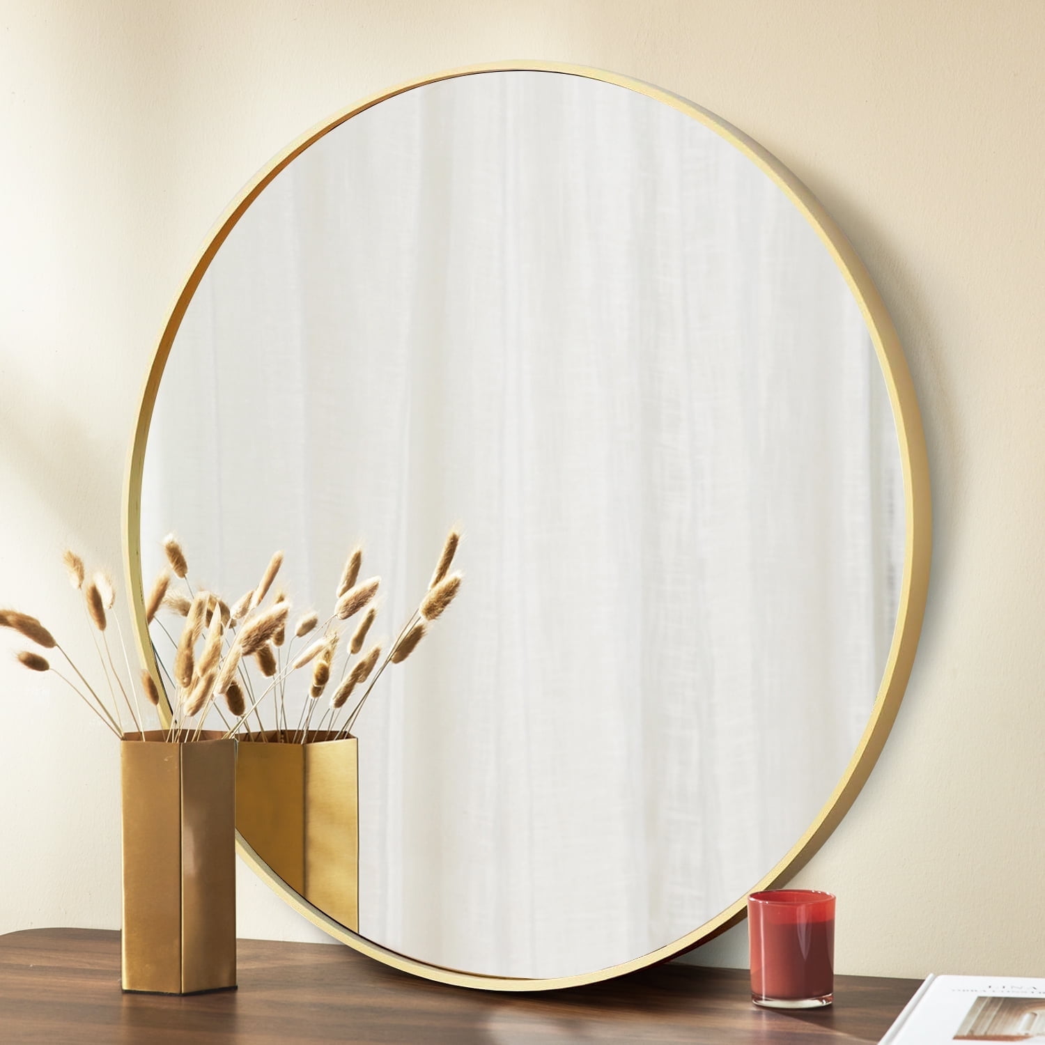LIFERECORD 24" Round Mirror, Wall Mounted Circle Mirror, Vanity Mirror ...